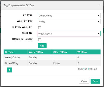 Employee wise Off day